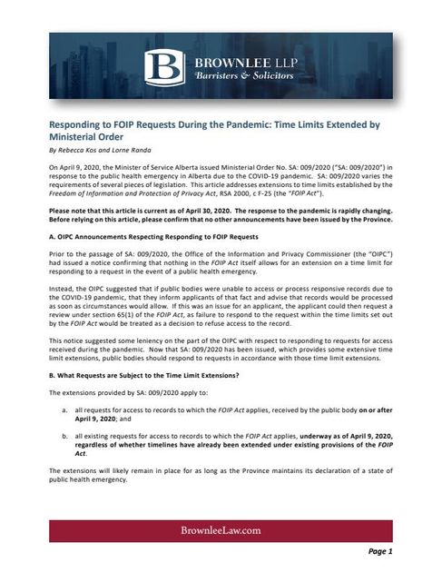 Responding to FOIP Requests During the Pandemic: Time Limits Extended ...