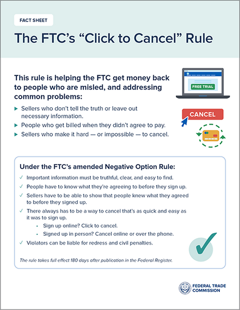 ‘Click to Cancel’ is Here, as FTC Announces Final Negative Option Rule ...
