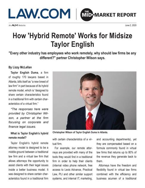 “How ‘Hybrid Remote’ Works for Midsize Taylor English,” ALM Mid-Market ...
