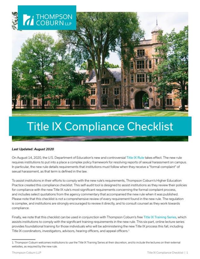 Free Title IX compliance checklist for institutions of higher education ...